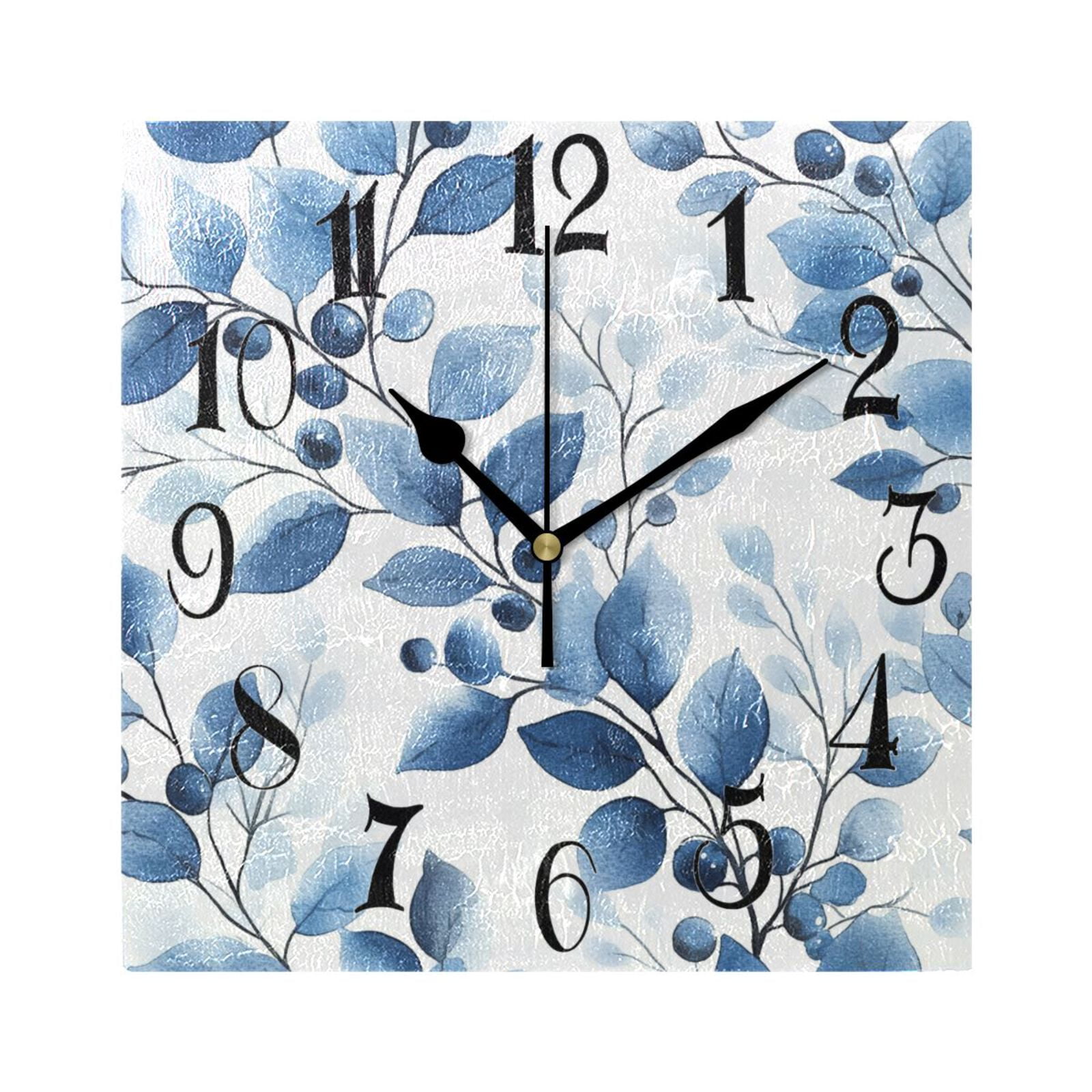 Blueberries and Leaves Wall Clock Decorative Square Silent Non-Ticking ...