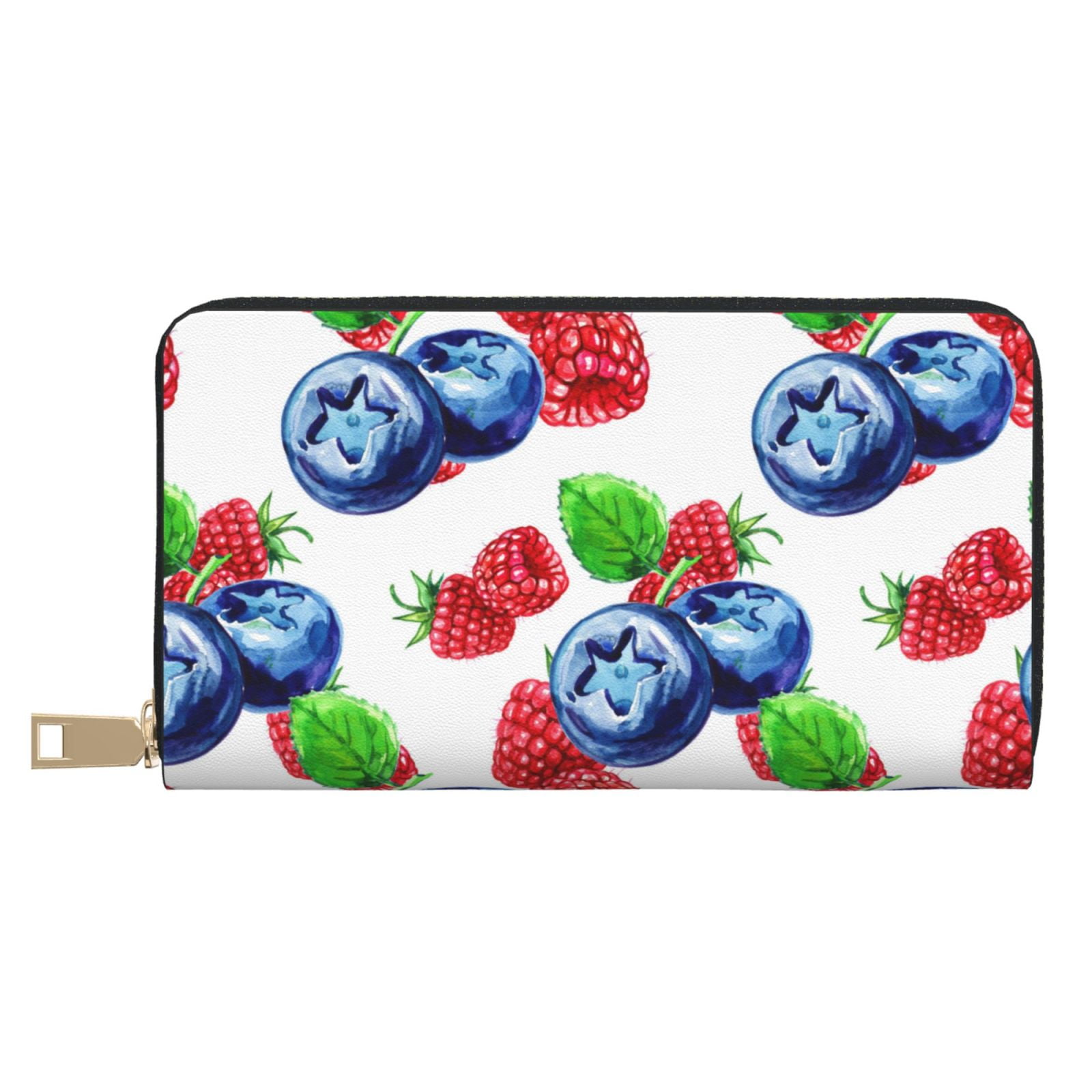 Blueberries strawberry Wallet Women, Leather Bifold Multi Card Wallet ...