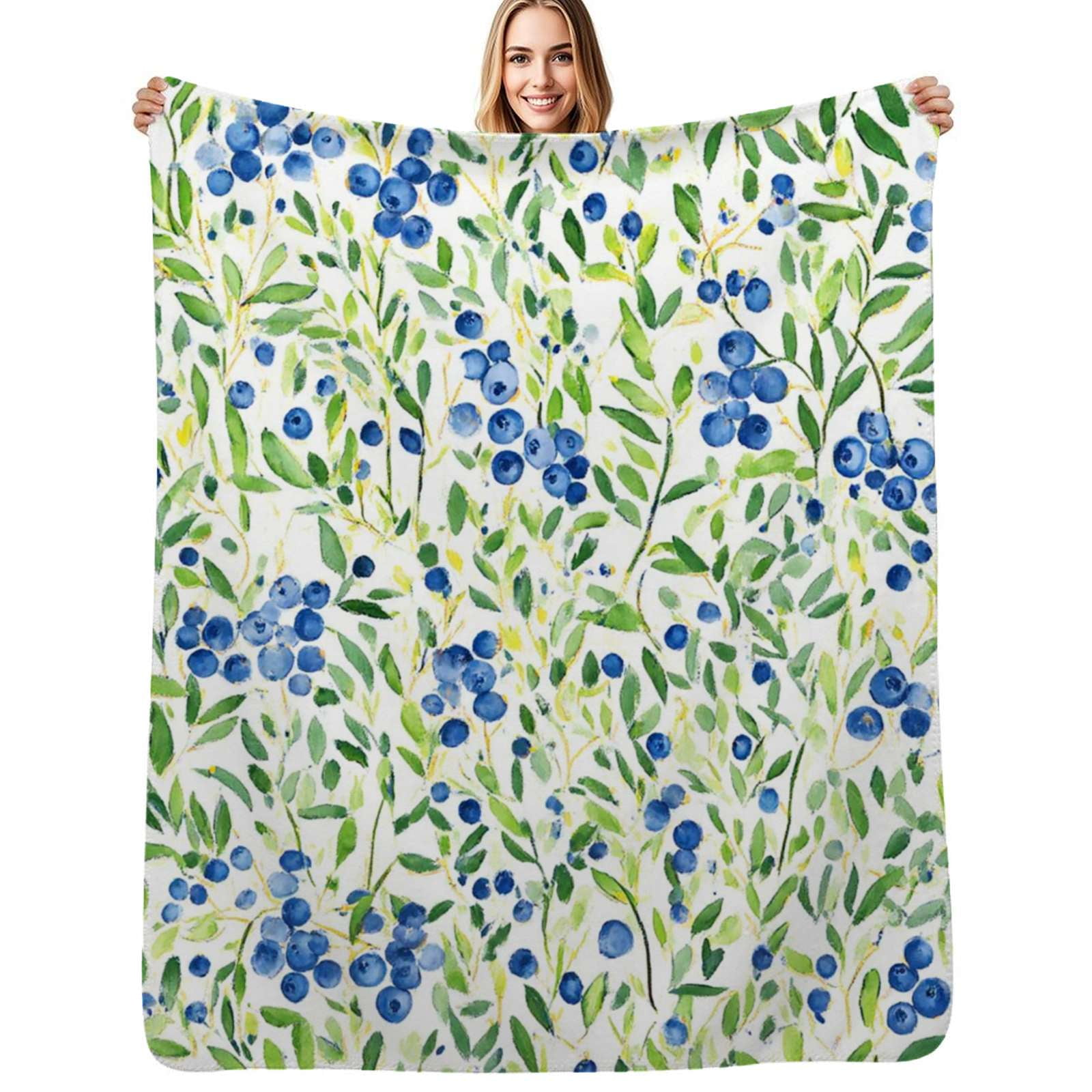 Blueberries watercolor leafy pattern Flannel Blanket Warm Soft Bedding ...