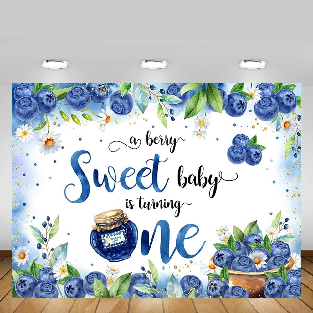 Blueberry 1st Birthday Backdrop for Boys A Berry Sweet Baby is Turning ...