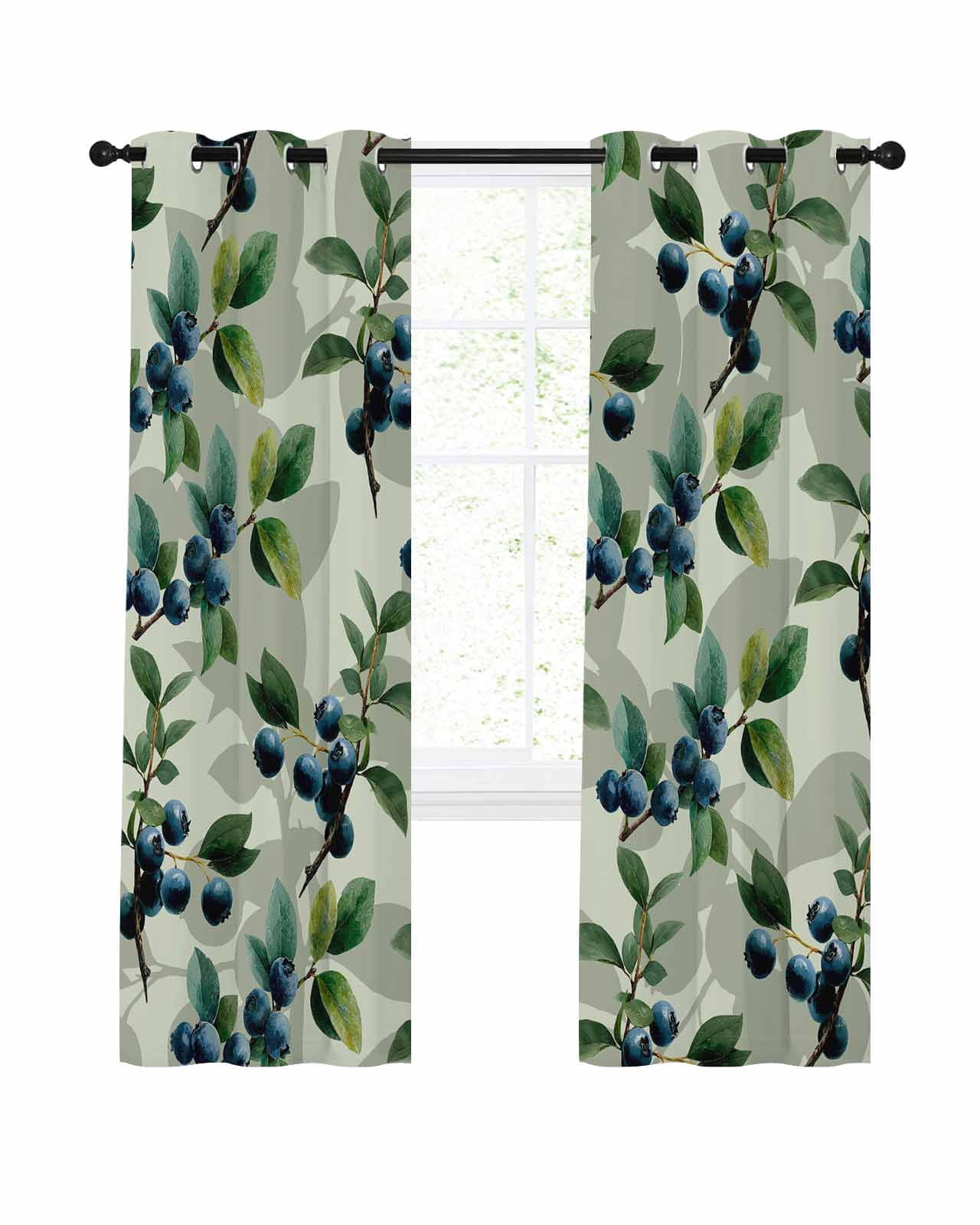Blueberry Botanical Blackout Curtains 45 Inches Length, Spring Leaves ...