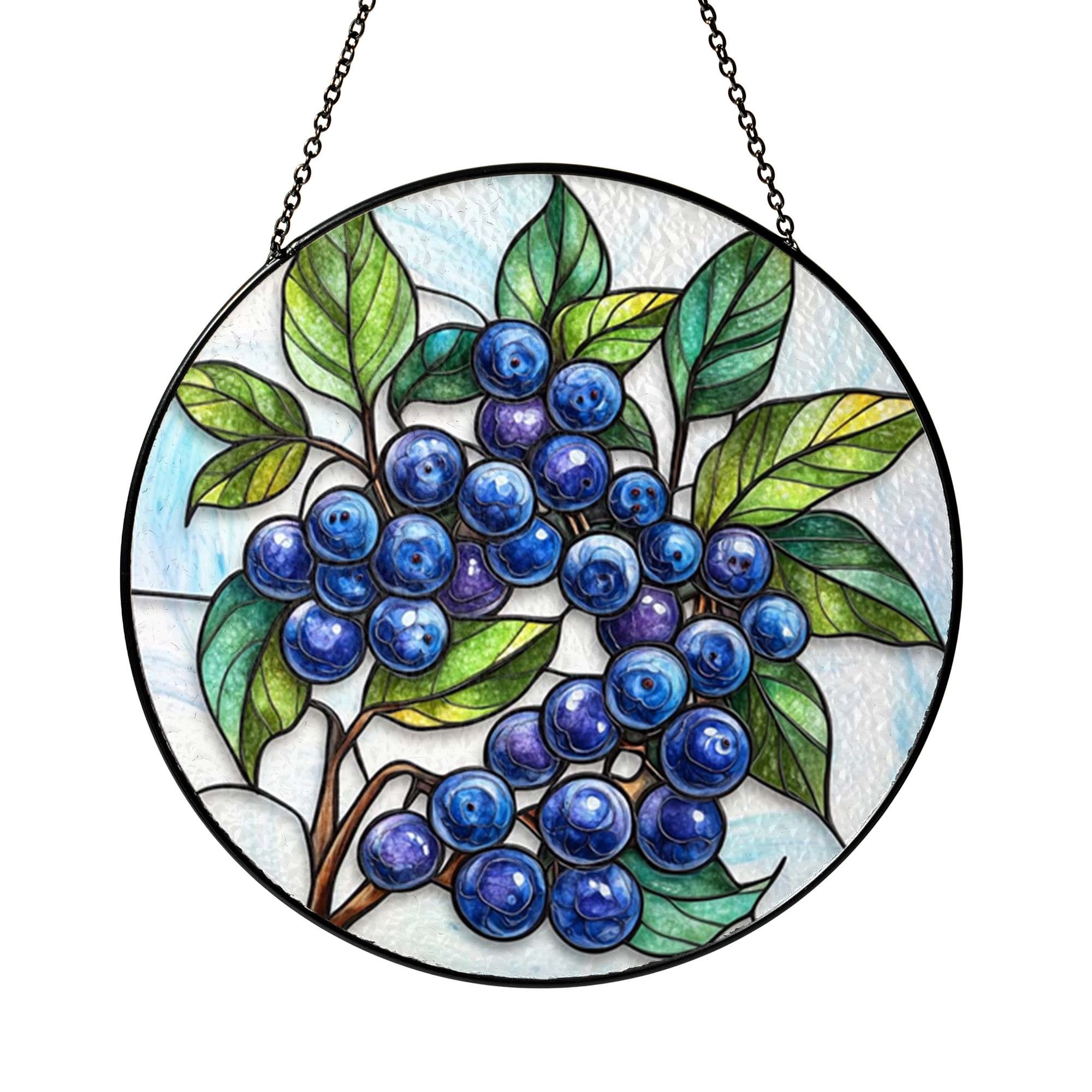 Blueberry Botanical Design Stained Glass Window Hanging, Summer Fruit ...