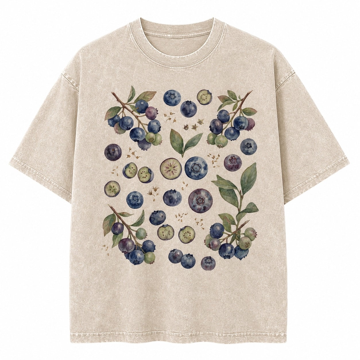 Blueberry Botanical Washed T-Shirt, Unisex Mineral Wash Cotton Graphic ...
