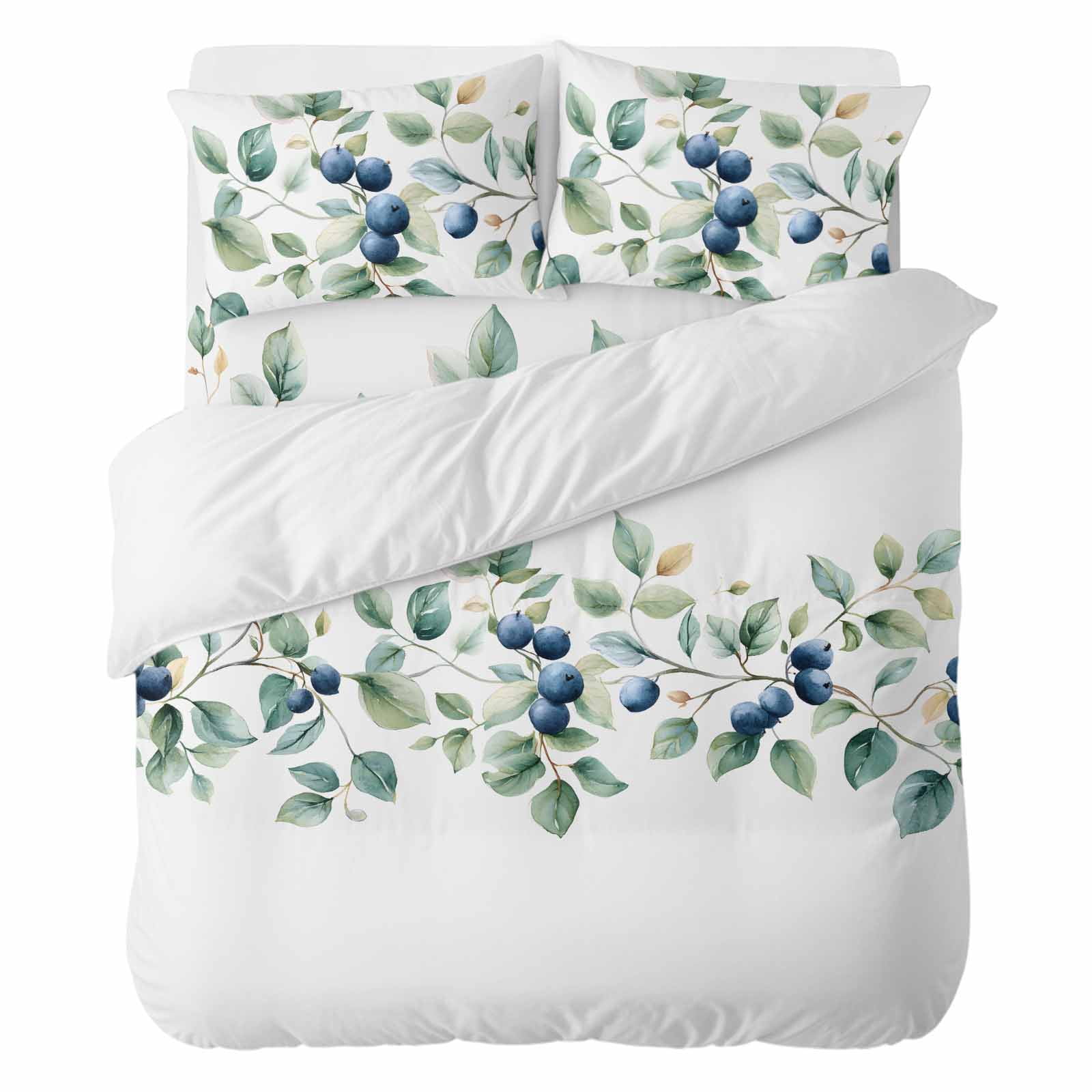 Blueberry Branch Comforter Set Full Size, Spring Green Leaf Plant ...