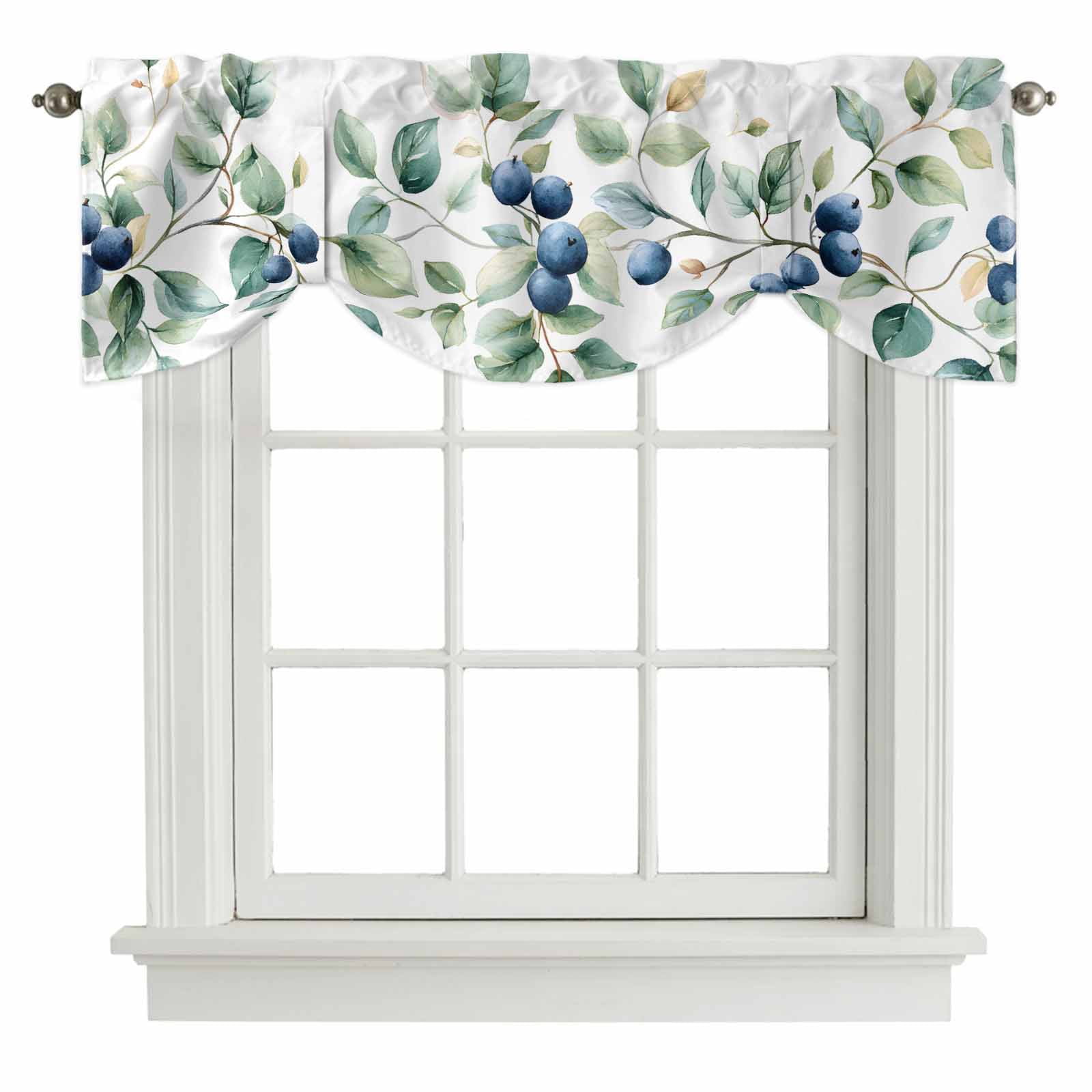 Blueberry Branch Tie Up Valance for Windows, Spring Green Leaf Plant ...