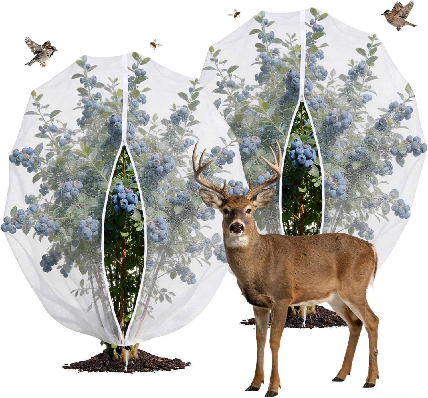 Blueberry Bush Netting Cover 2 Pack 8 x 8 ft, Bird Netting with Zipper ...