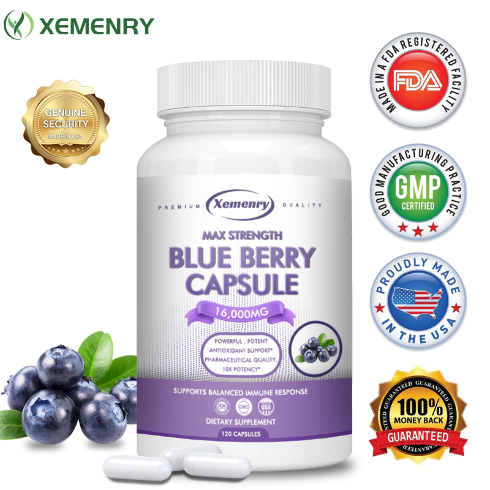 Blueberry Capsules 16000 Mg - Supports Brain and Eye Health, High Strength Antioxidant - 120 ...
