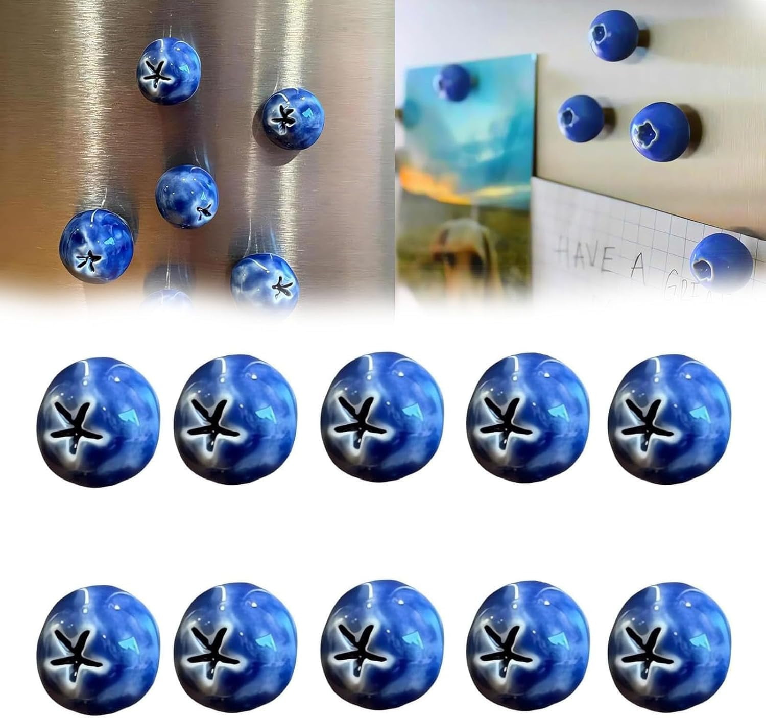 Blueberry Ceramic Fridge Magnets, 3D Resin Small Blueberries ...
