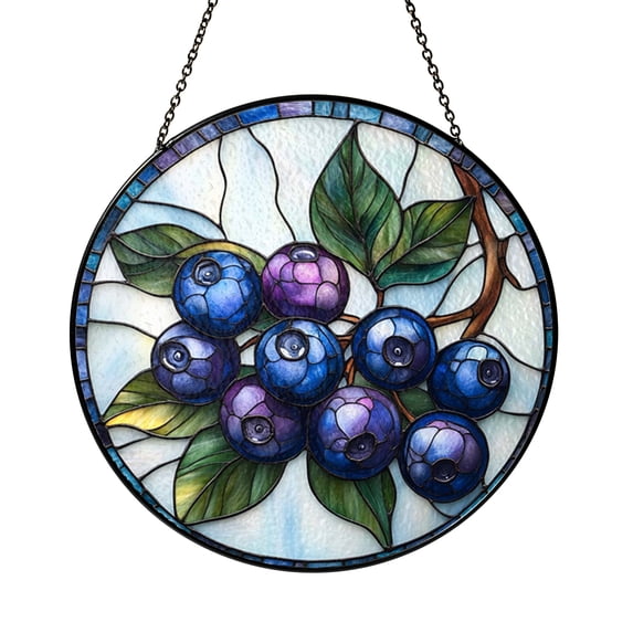 Blueberry Cluster Fruit Stained Glass Style Suncatcher Window Hanging ...