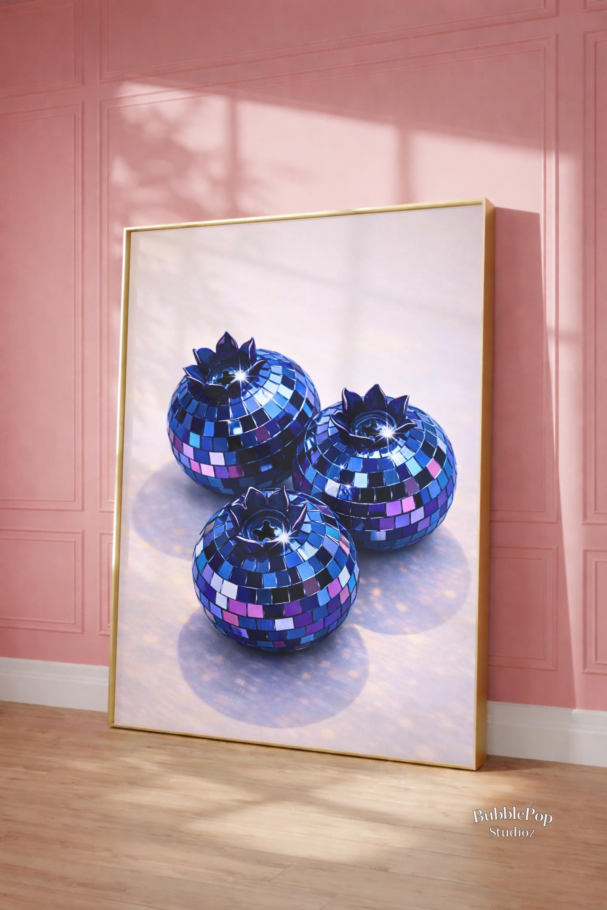 Blueberry Disco Fruit Wall Poster Retro Kitchen Decor Funky Disco Ball ...