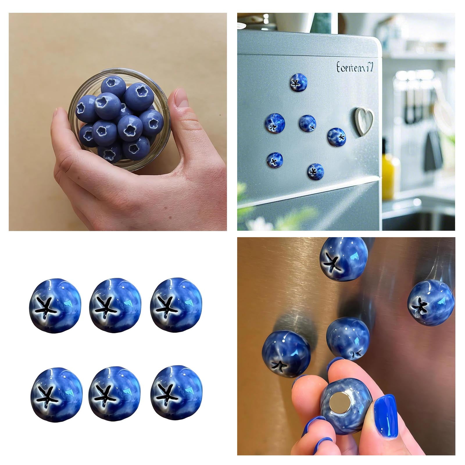 Blueberry Fridge Magnets (6 Pcs) – Cute Ceramic Fruit Decor for ...