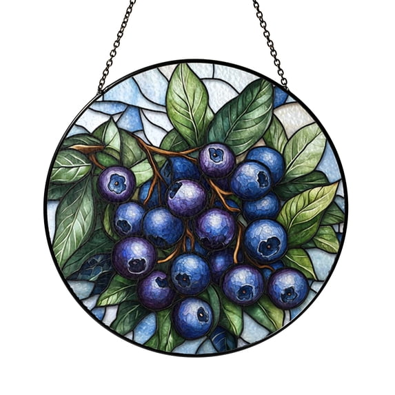Blueberry Fruit Botanical Stained Glass Style Window Suncatcher ...