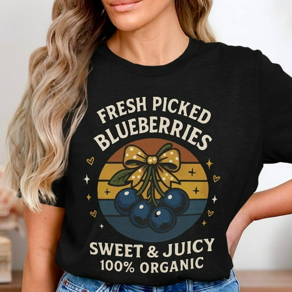 Blueberry Fruit Fresh Picked Organic Sweet Juicy Retro Art Graphic Tee ...