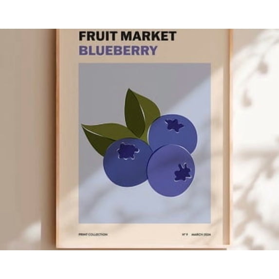 Blueberry Fruit Market Poster Abstract Kitchen Artwork Trendy Botanical ...