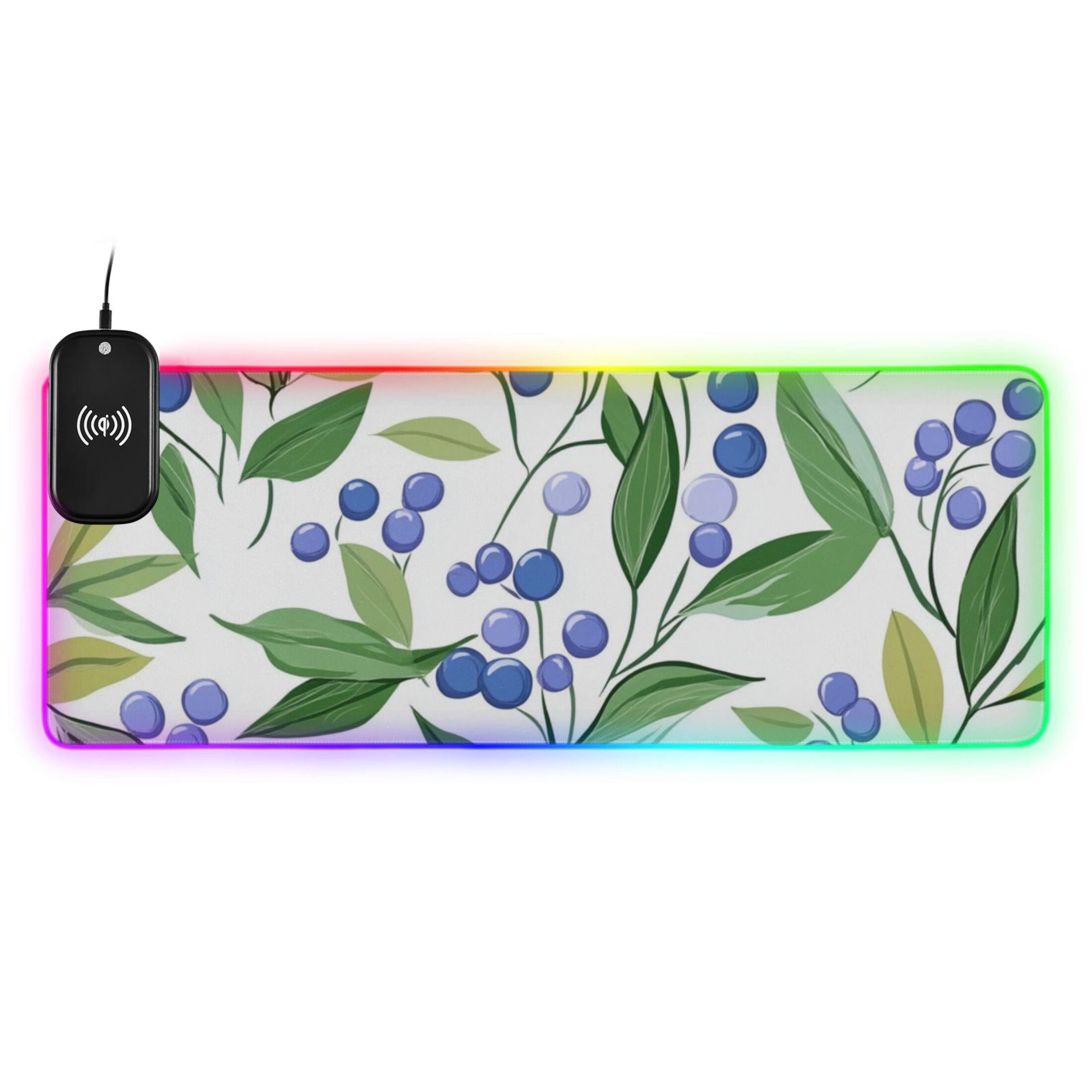 Blueberry Greens on White Background Wireless Charging RGB Gaming Mouse ...