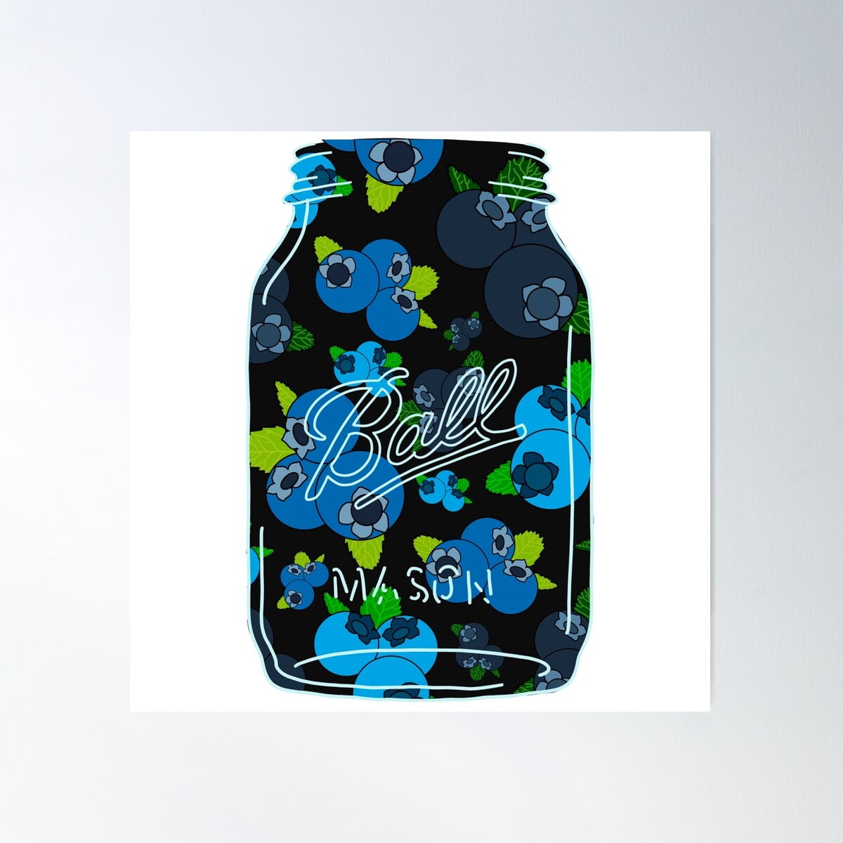 Blueberry In A Mason Jar Poster Wall Art, Modern Wall Decor For Living ...