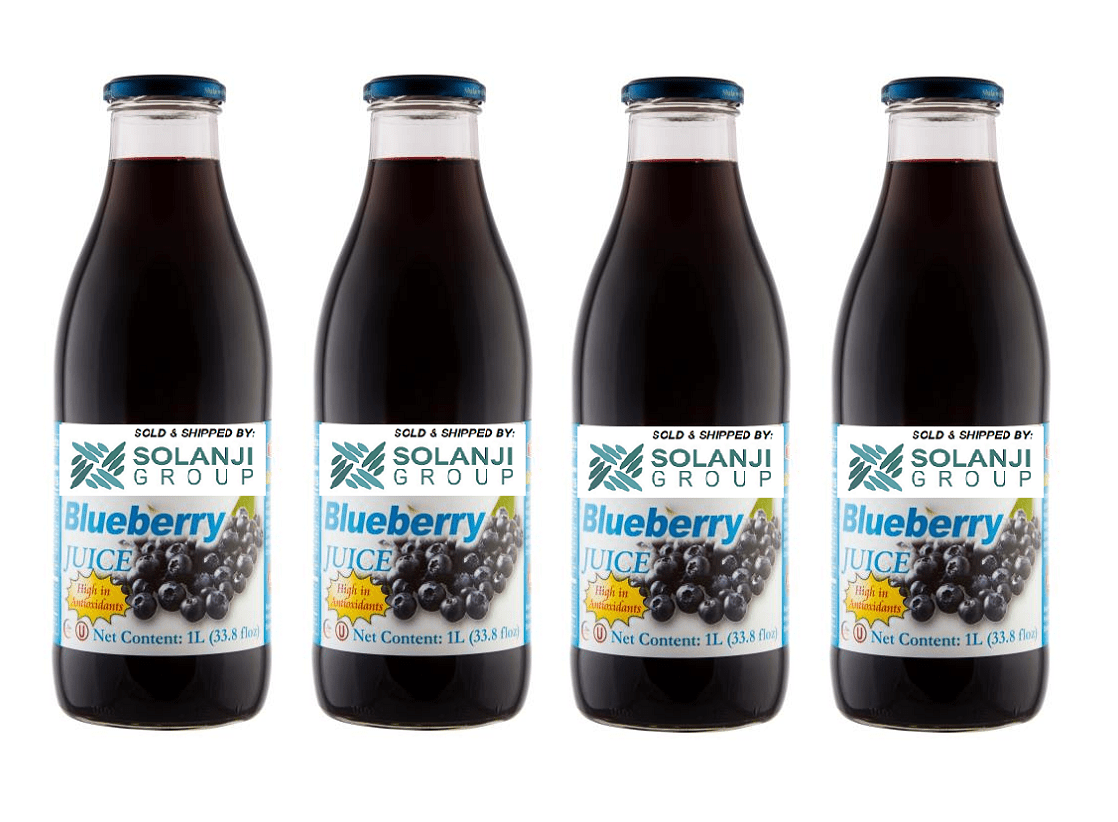 Blueberry Juice Net 33.8 fl.oz (1 Ltr.) - Four (4) Glass Bottles - High ...