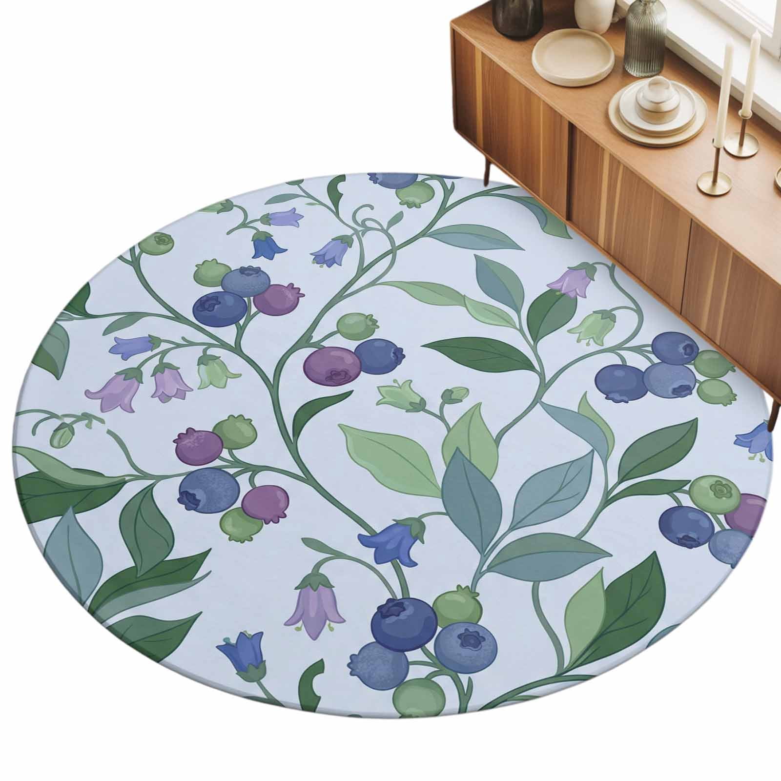 Blueberry Leaves Area Rugs 5' (Round) Watercolor Blue Purple Fruit ...