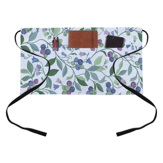 Blueberry Leaves Kitchen Restaurant Half Waist Apron, Watercolor Blue ...