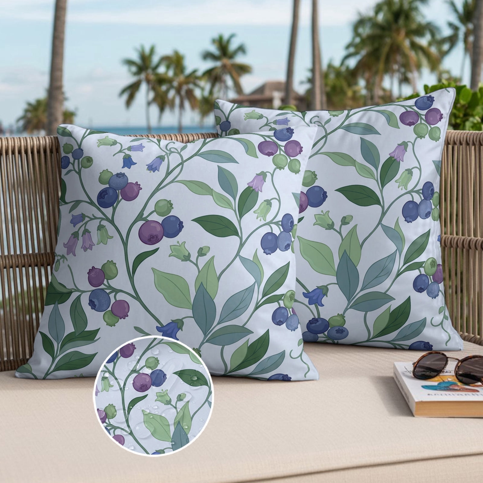 Blueberry Leaves Outdoor Waterproof Throw Pillow Covers Set of 2, 24 ...