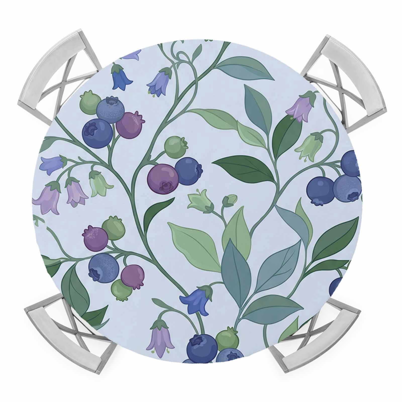 Blueberry Leaves Round Table Cover, Watercolor Blue Purple Fruit Floral ...