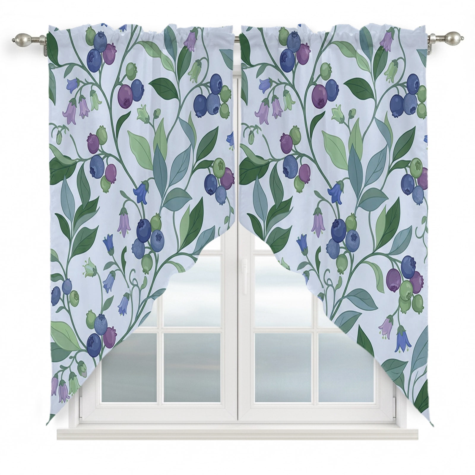 Blueberry Leaves Swag Curtain Valance for Window 2 Panels Watercolor ...