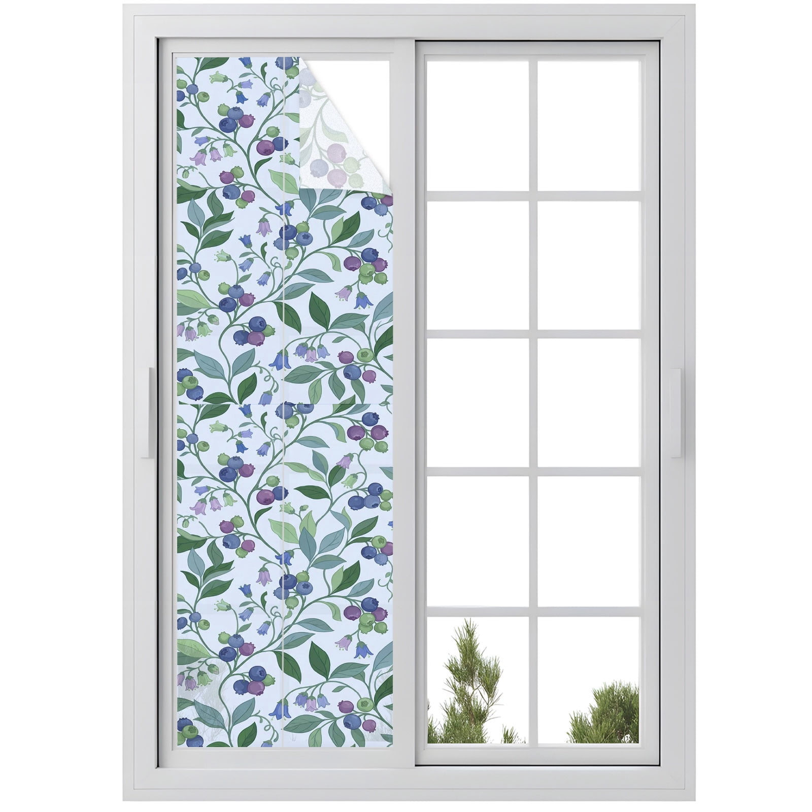 Blueberry Leaves Window Privacy Film Watercolor Blue Purple Fruit ...