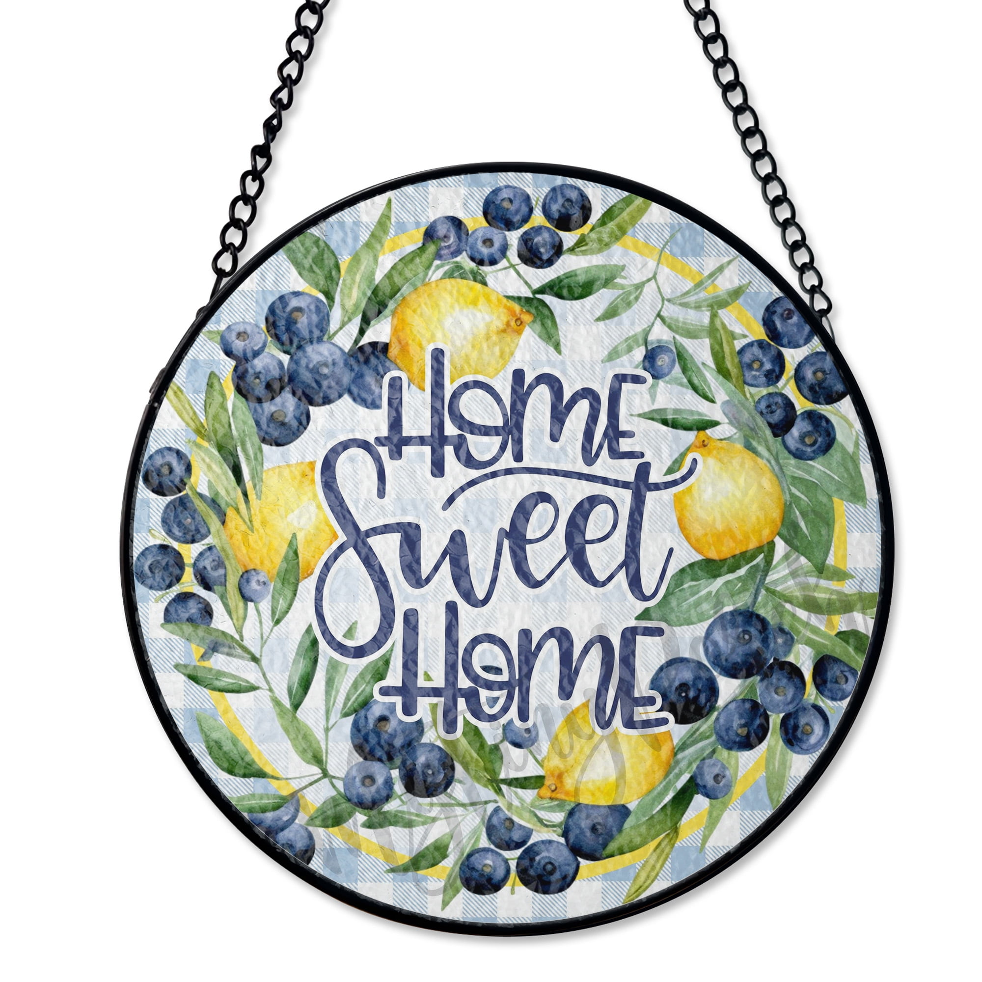 Blueberry Lemon Fruit Pattern Suncatcher Stained Glass Style, UV ...
