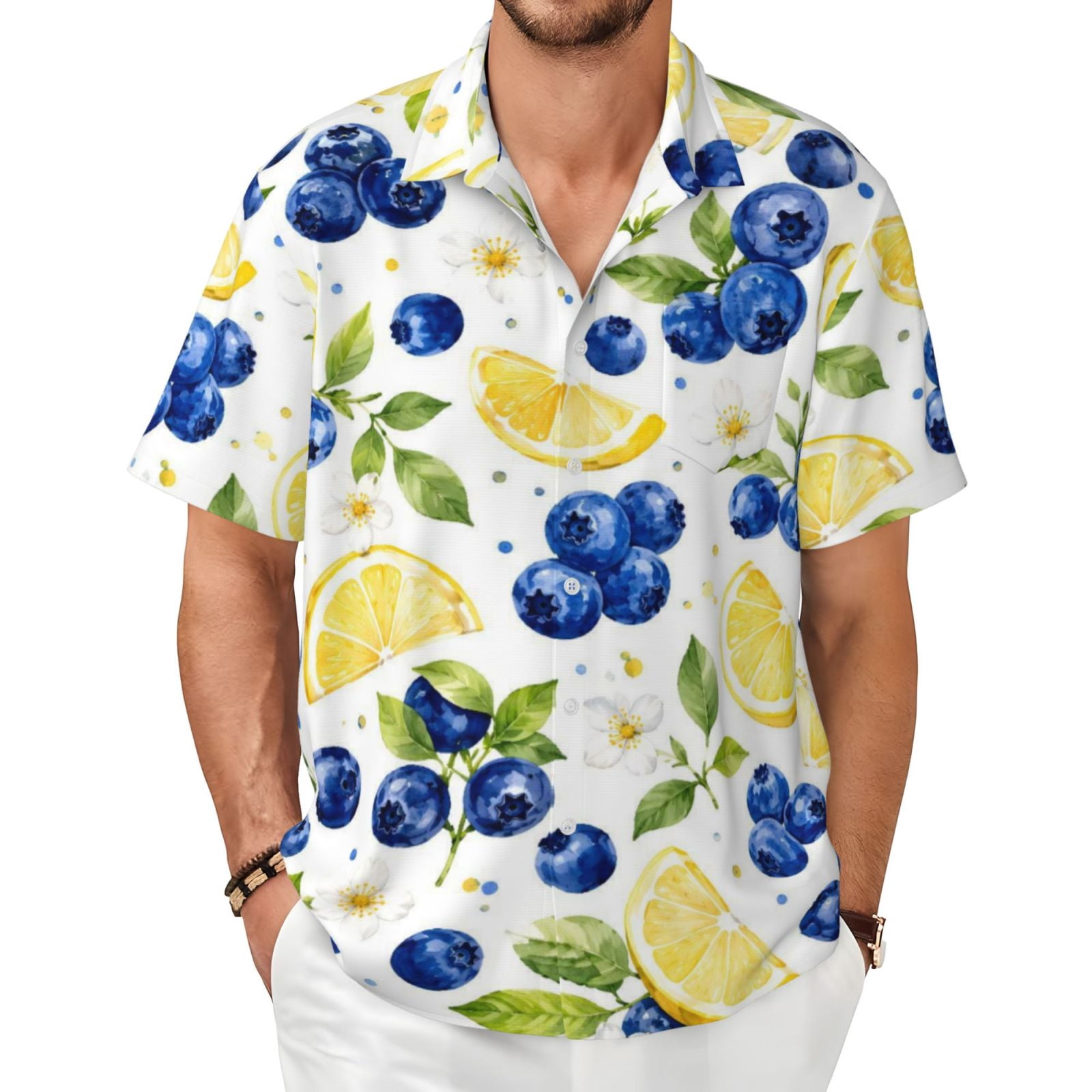 Blueberry Lemon Men's Shirts Short-Sleeved with All-Over Prints Button ...