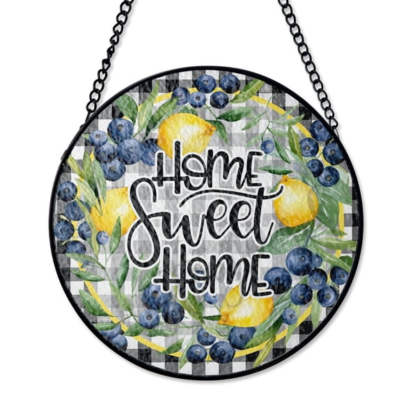 Blueberry Lemon Wreath Design Suncatcher Stained Glass Style, UV ...