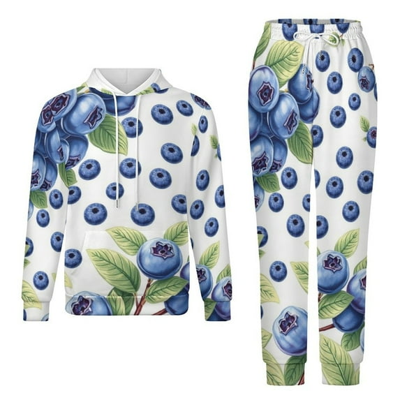 Blueberry Pattern Background Hoodie And Pants Set Tracksuit Men Women ...