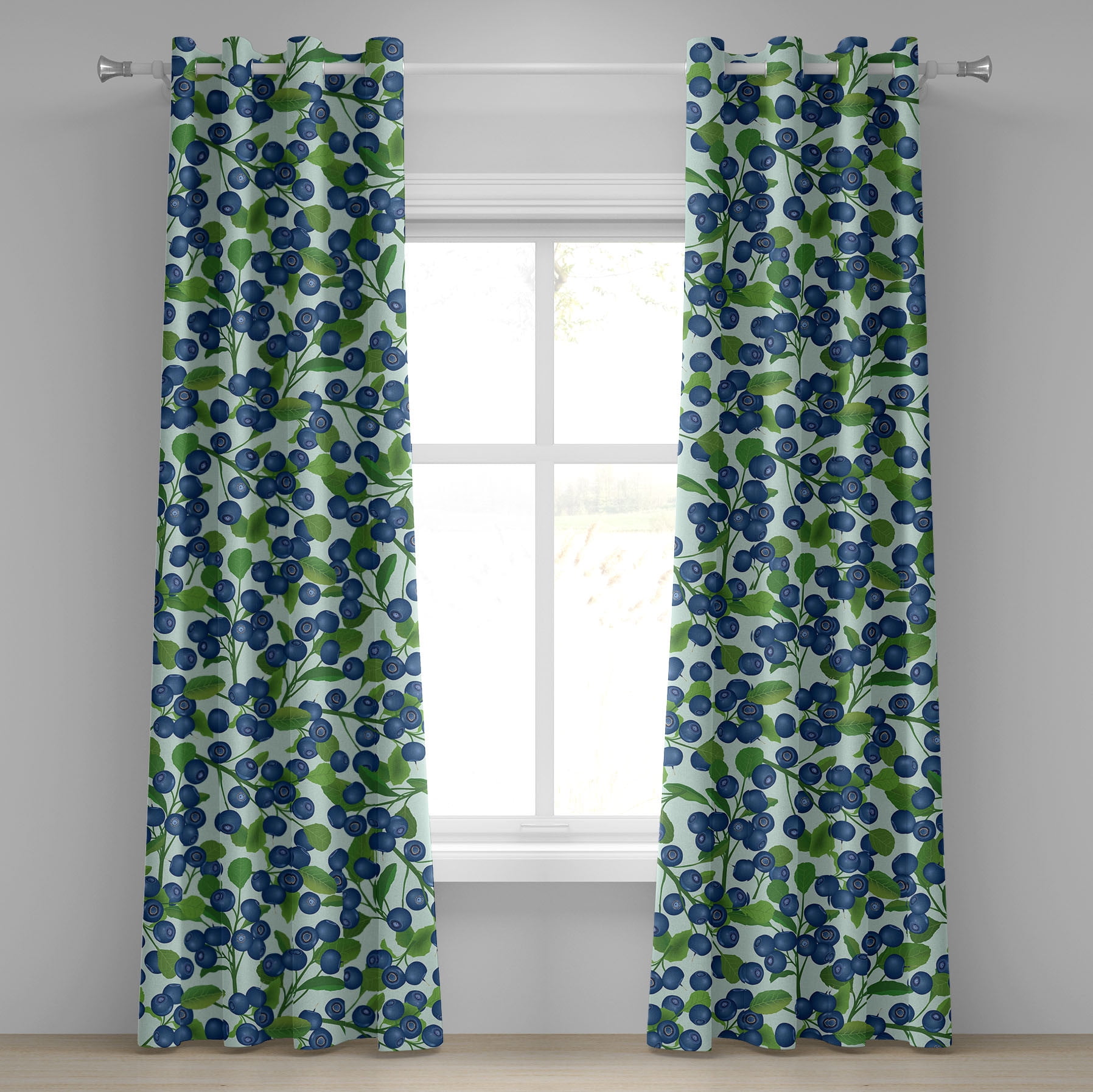 Blueberry Pattern Grommet Curtain, Simple Modern Leafy Designed Berry ...