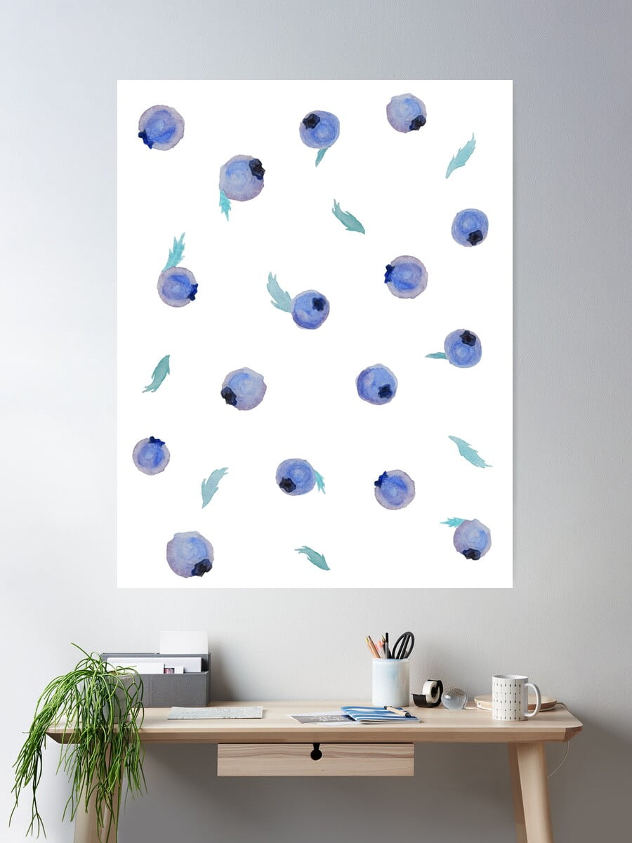 Blueberry Pattern Watercolor Poster Wall Art, Modern Wall Decor For ...