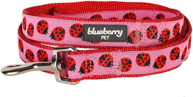 Blueberry Pet Essentials 2 Patterns Durable Pink Webbing Ladybug Designer Dog Leash 5 ft x 3/4 ...