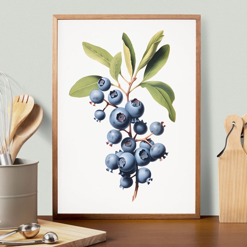 Blueberry Print, Fruit Print, Berry Print, Botanical Fruits, Blueberry ...