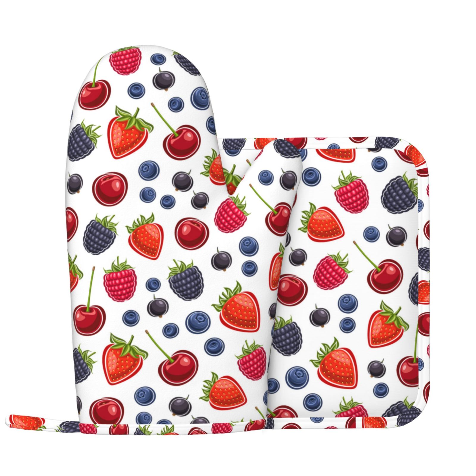 Blueberry Print berry Oven Mitts and Pot Holders Sets with 1 Non-Slip ...