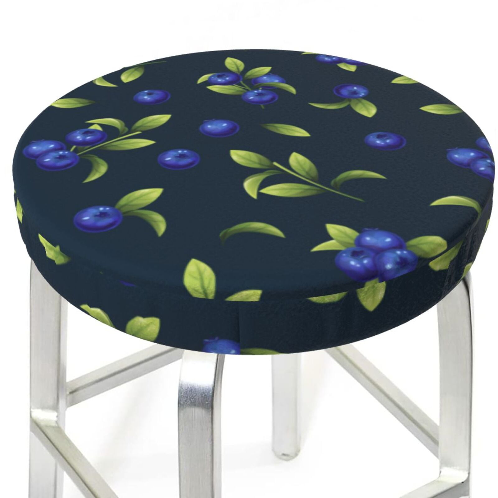 Blueberry Print black Round Bar Stool Seat Covers, Elastic Round Chair ...