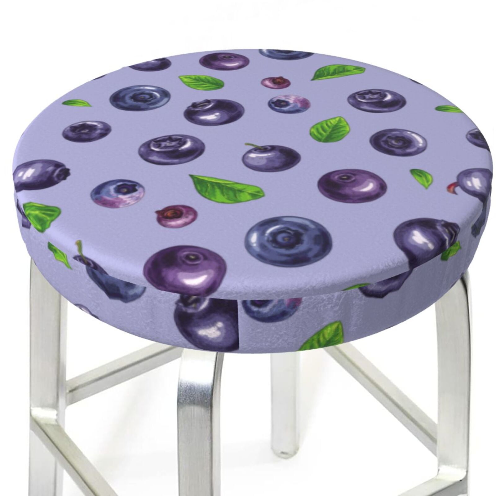 Blueberry Print funny Round Bar Stool Covers, Soft Velvet Bar Stool ...