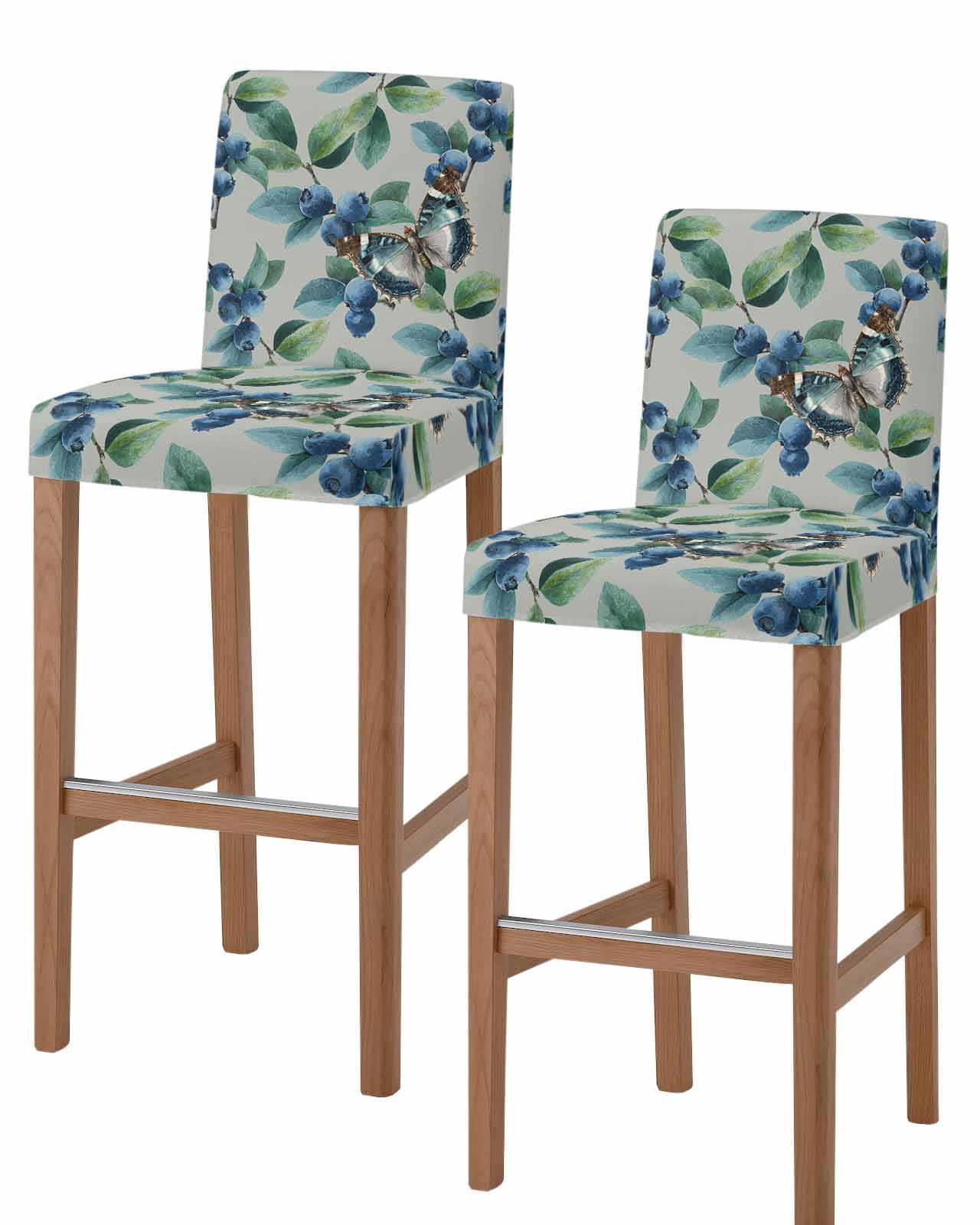 Blueberry Spring Leaves Bar Stool Covers Set of 2, Grey Botanical ...