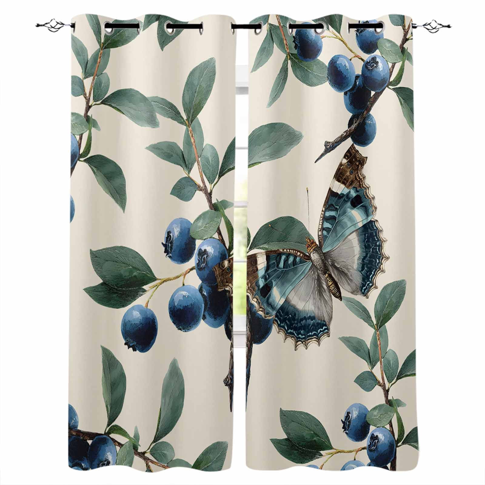 Blueberry Spring Leaves Blackout Curtains for Bedroom/Living Room ...