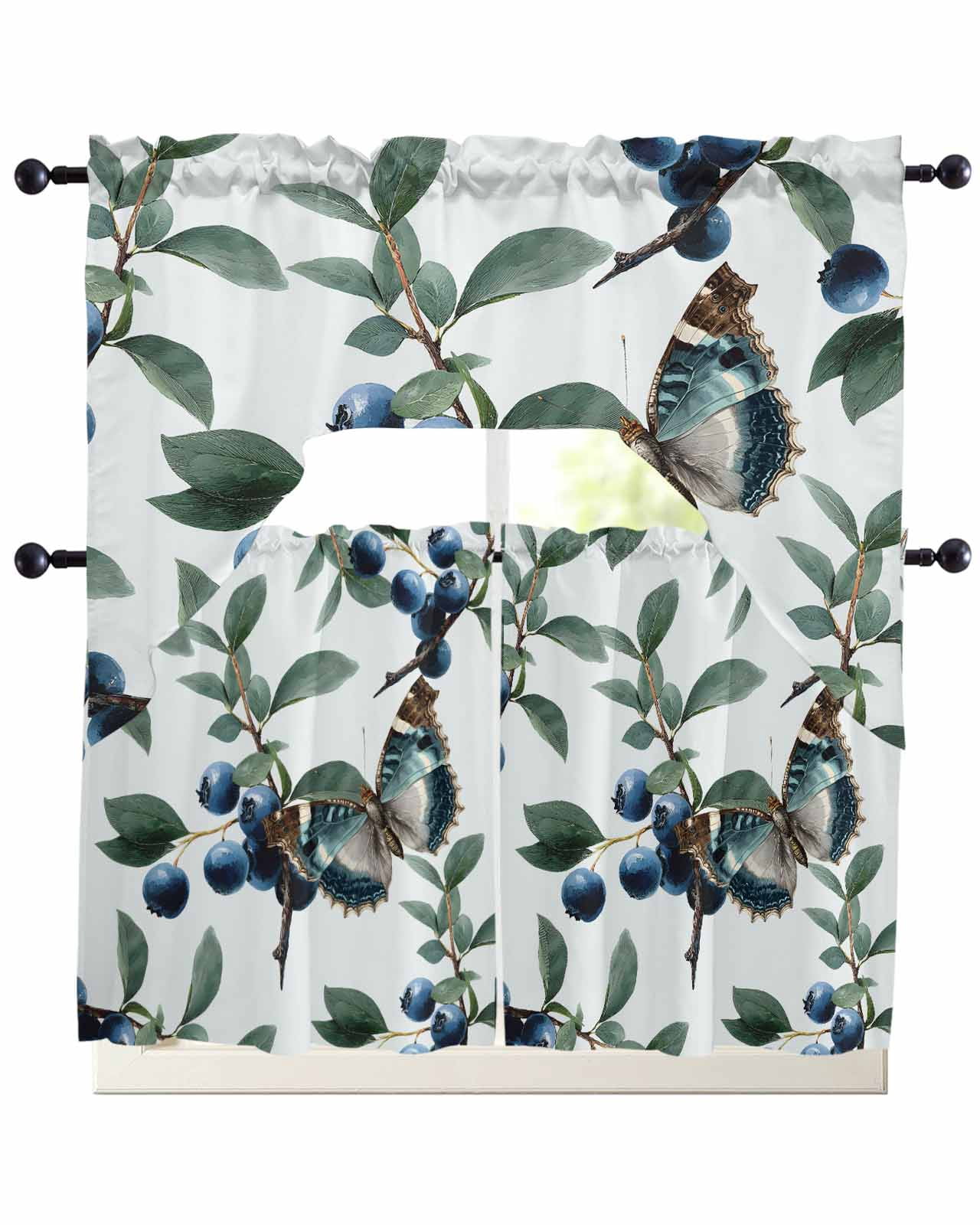 Blueberry Spring Leaves Swag Kitchen Curtains Sets for Windows 24 Inch ...