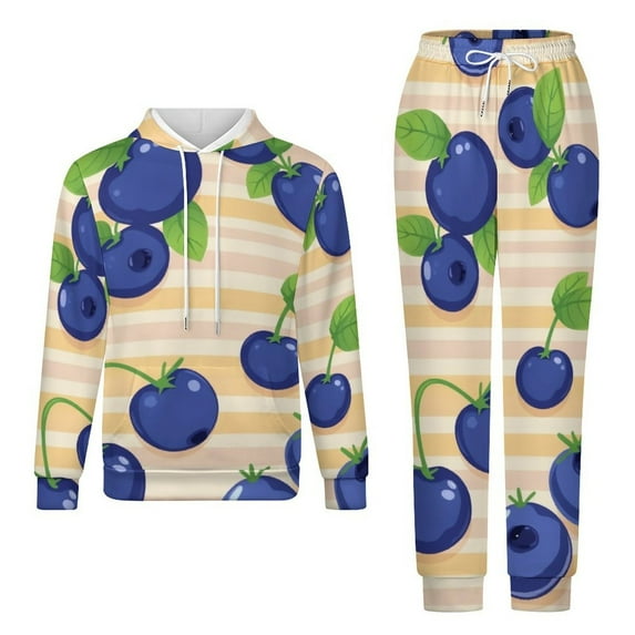 Blueberry Stripe Pattern Hoodie + Pants Suit Cool Men/Women 2 Pcs ...
