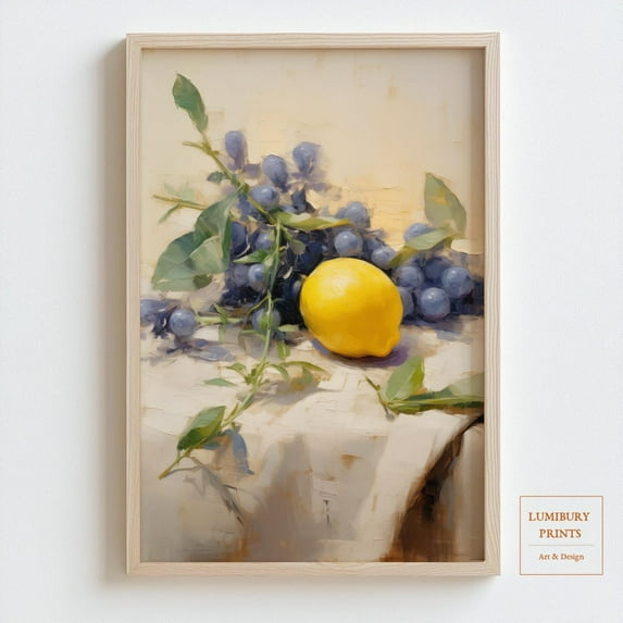 Blueberry Wall Art, Lemon Kitchen Decor, Fruit, Still Life Art ...