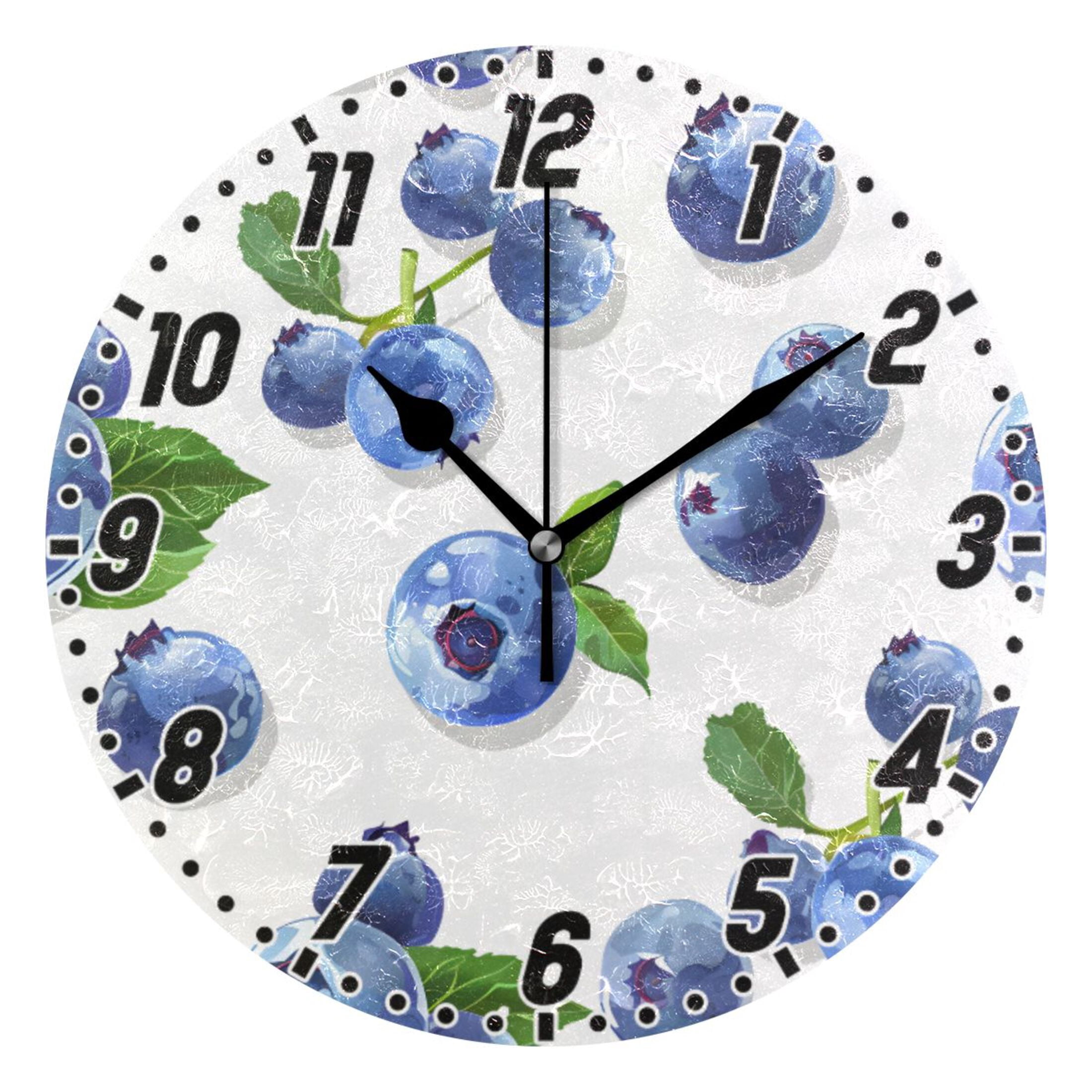 Blueberry and Leaf Wall Clock 9.8 inch Battery Operated Clocks Non ...
