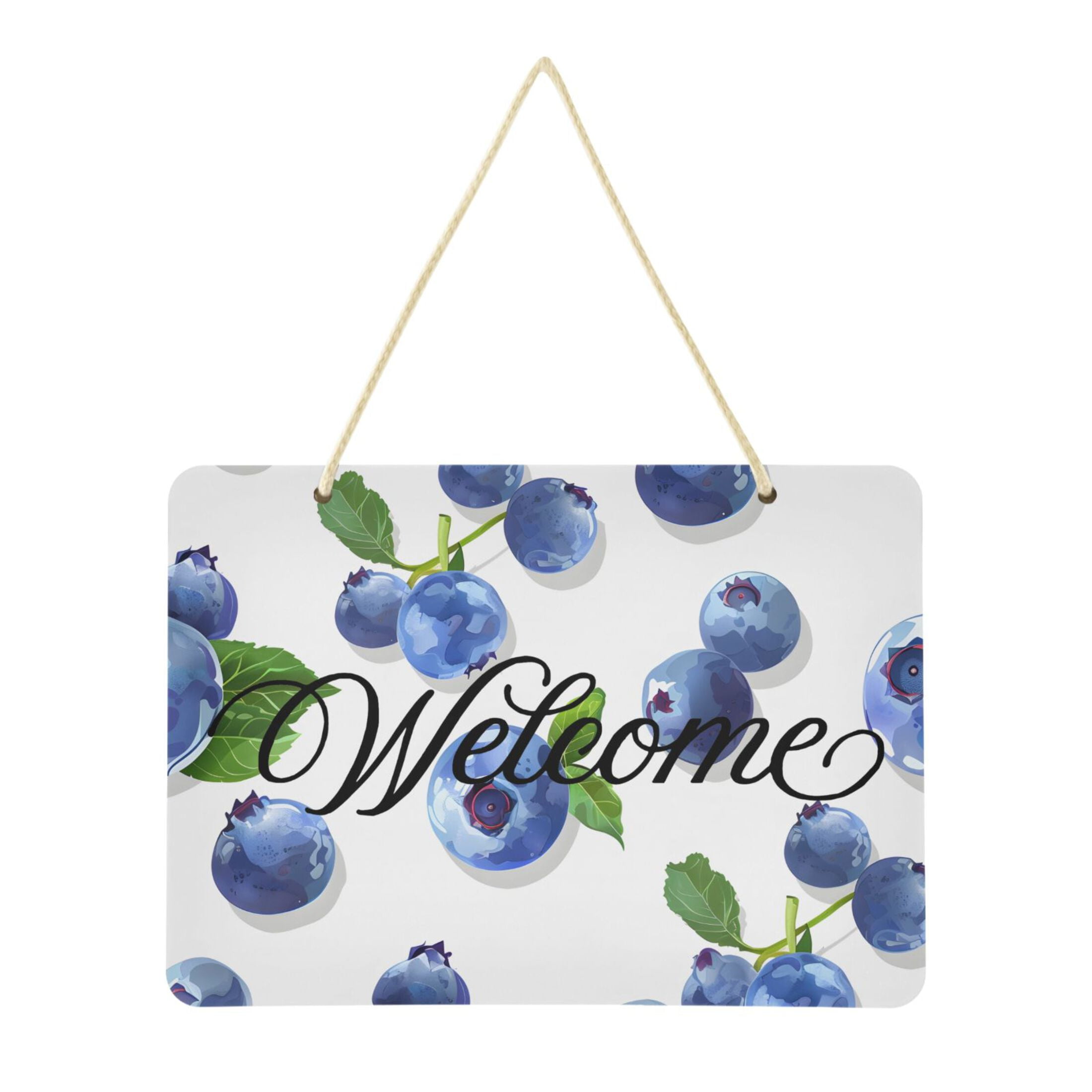 Blueberry and Leaf Welcome Sign Front Door PVC 14x10 inch Hanger Hello ...