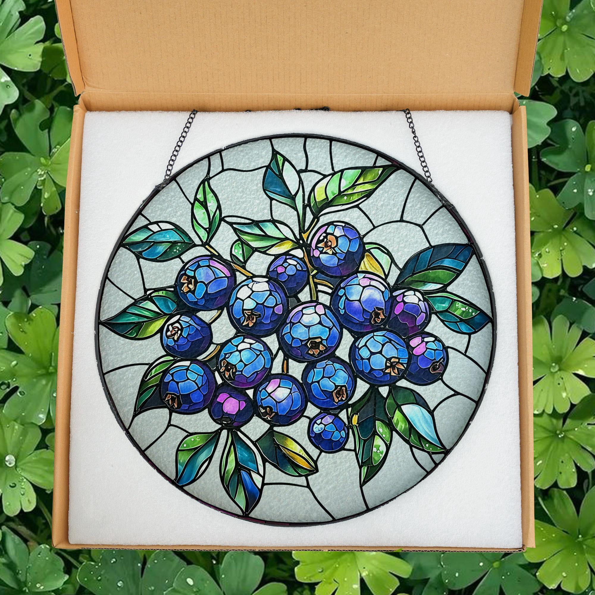 Blueberry blue Suncatcher, Stained glass Home Decor, Bilberry ...