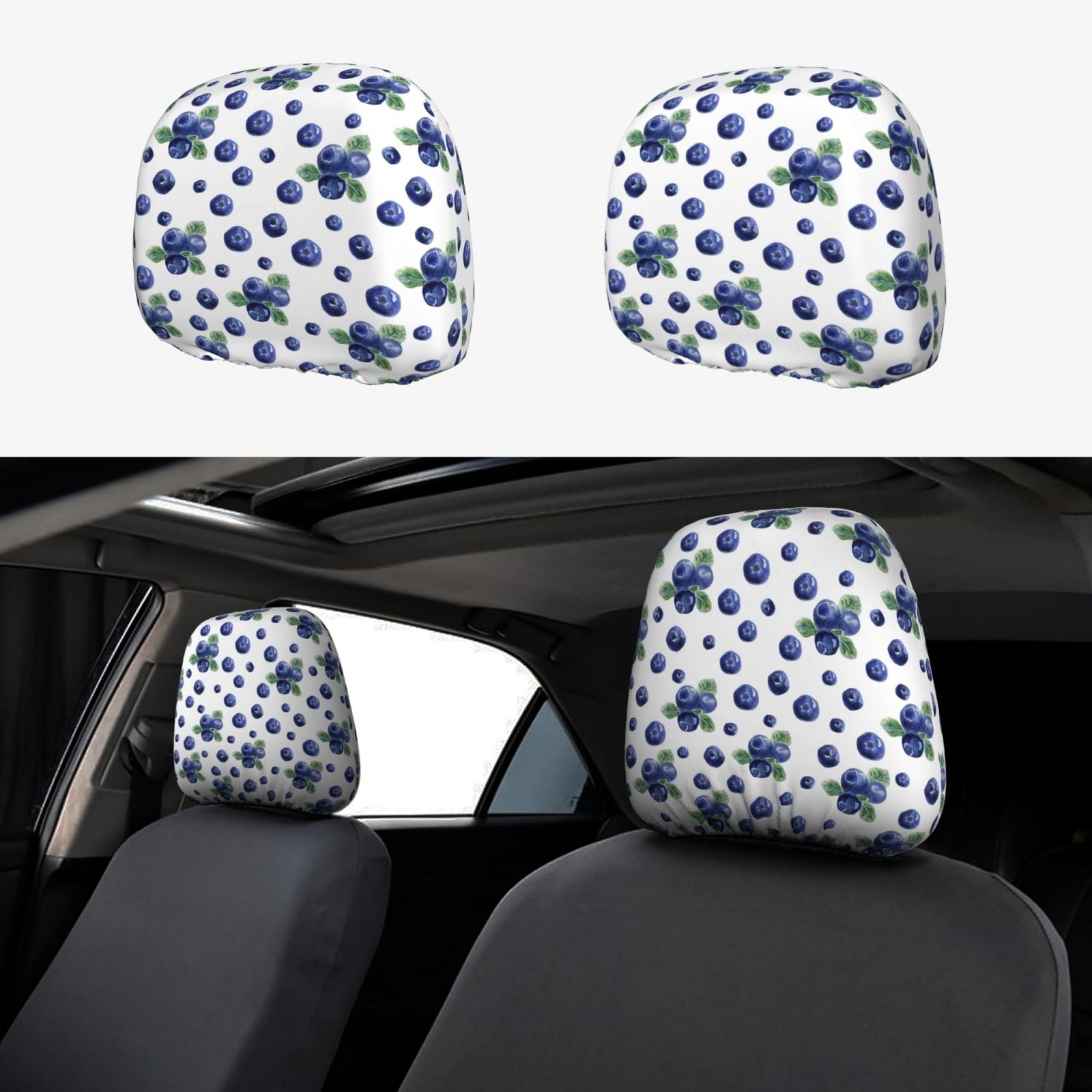 Blueberry design Print Headrest Cover for Cars, 2Pack Car Headrest ...