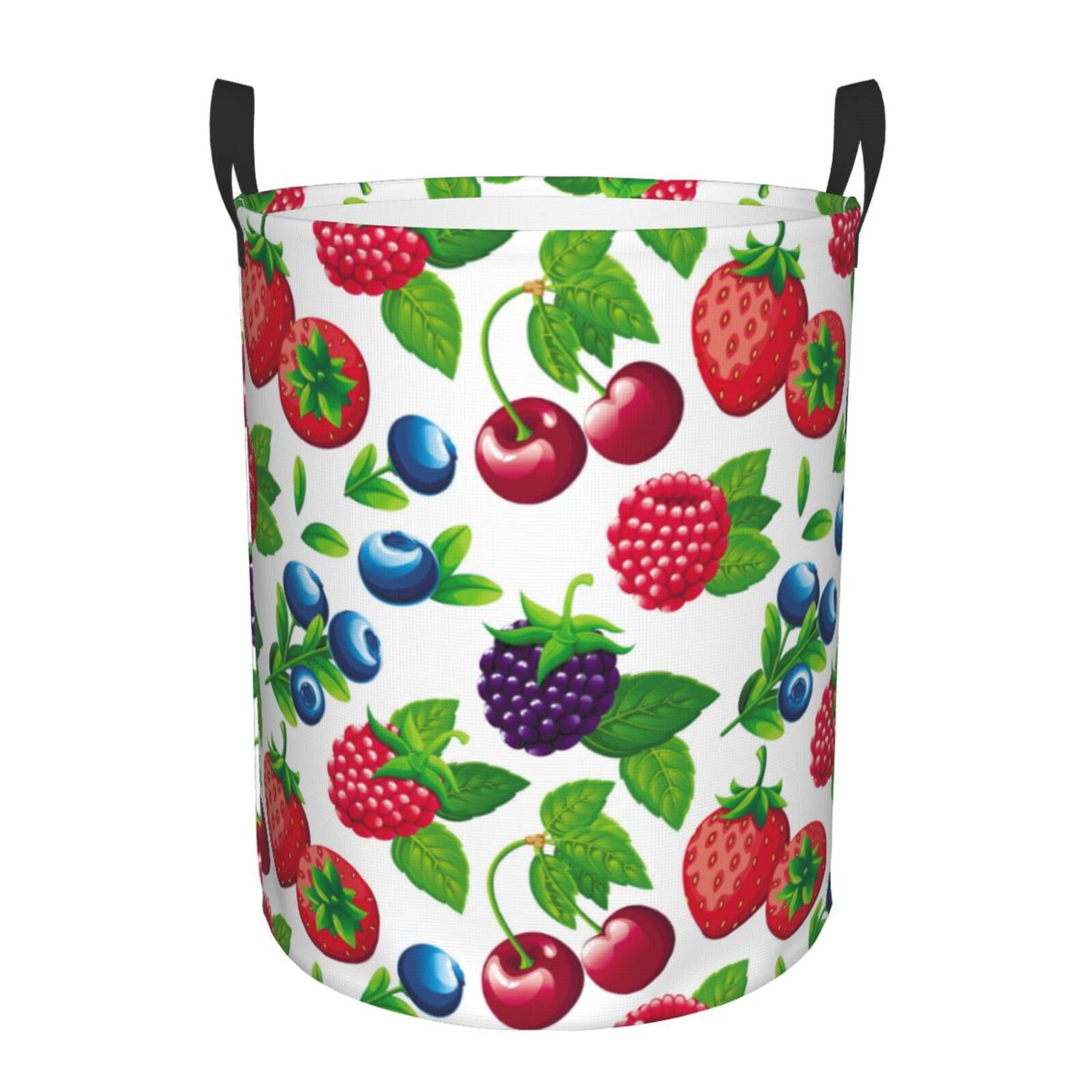 Blueberry design strawberry Laundry Basket with Handles - Freestanding ...