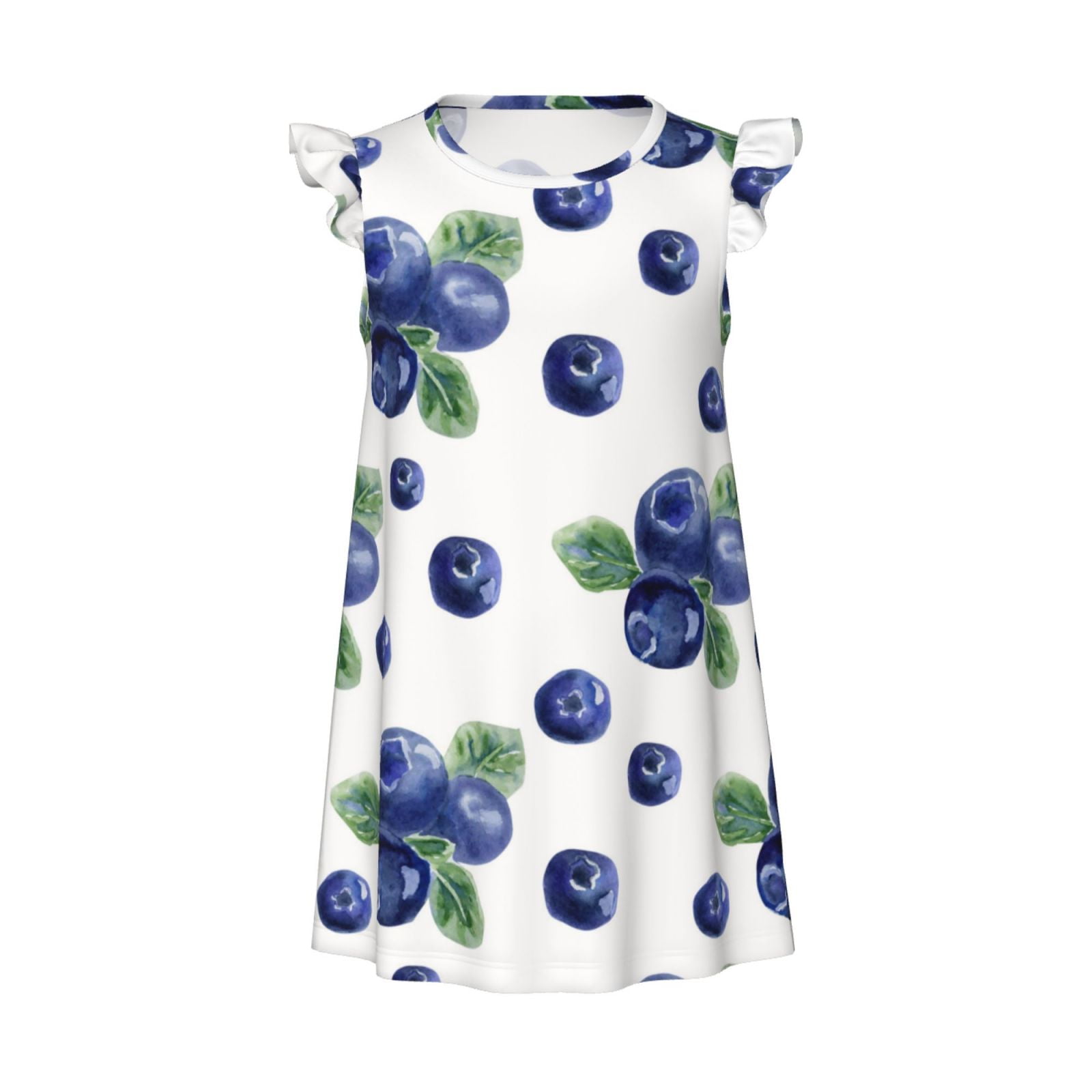 Blueberry pattern Print Girls Nightgown, Flutter Short Sleeves Night ...