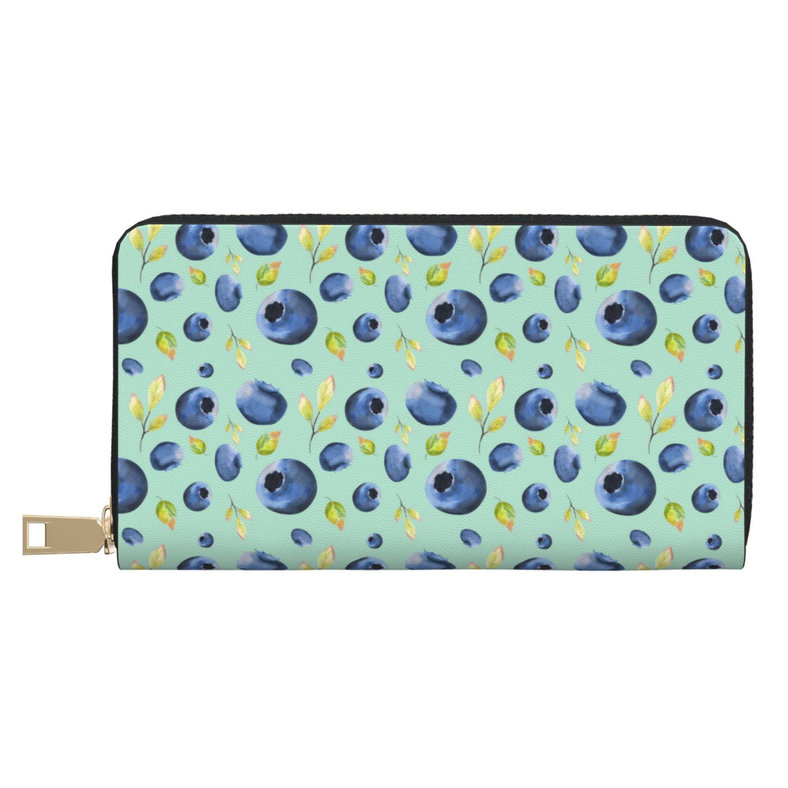 Blueberry pattern leaf Wallet Women, Leather Bifold Multi Card Wallet ...
